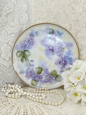 Handpainted Gold Trim Plate Multiple Lavender Violets Signed Vtg Shabby ...