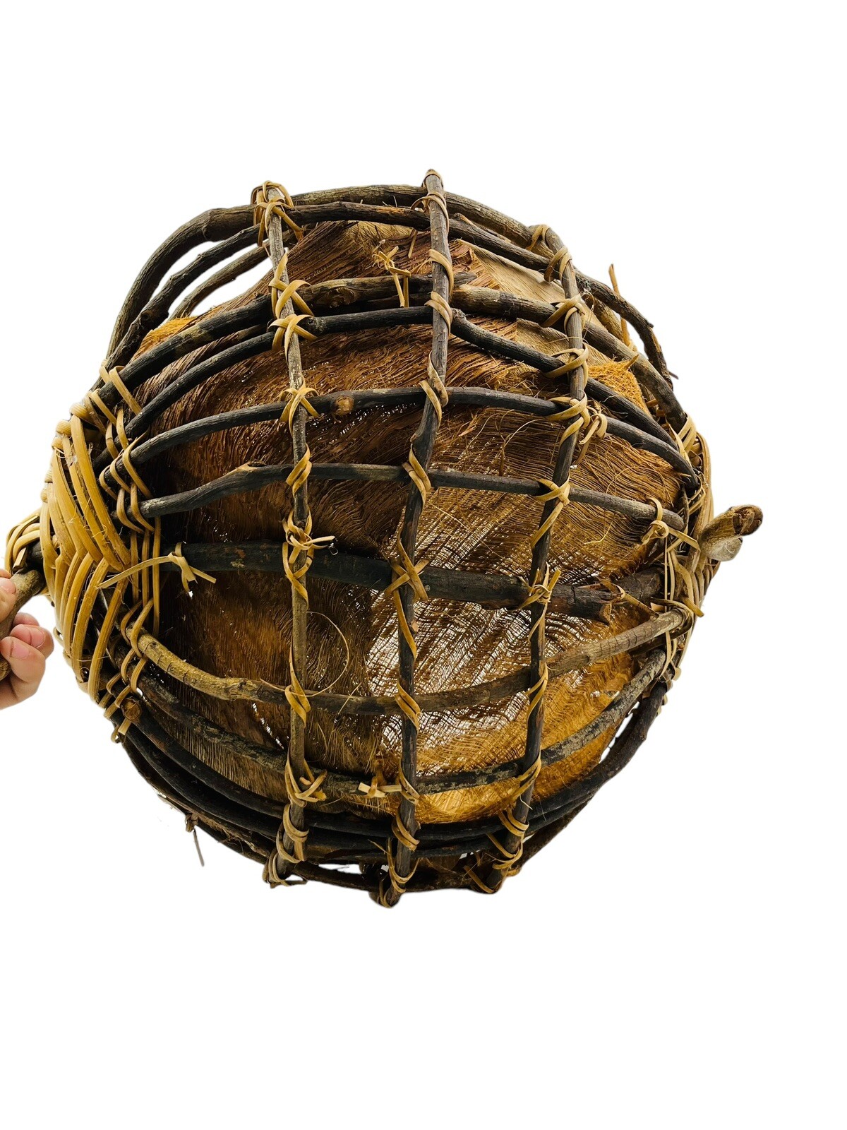 Large Handmade Primitive Wooden Stick Gathering Basket | eBay