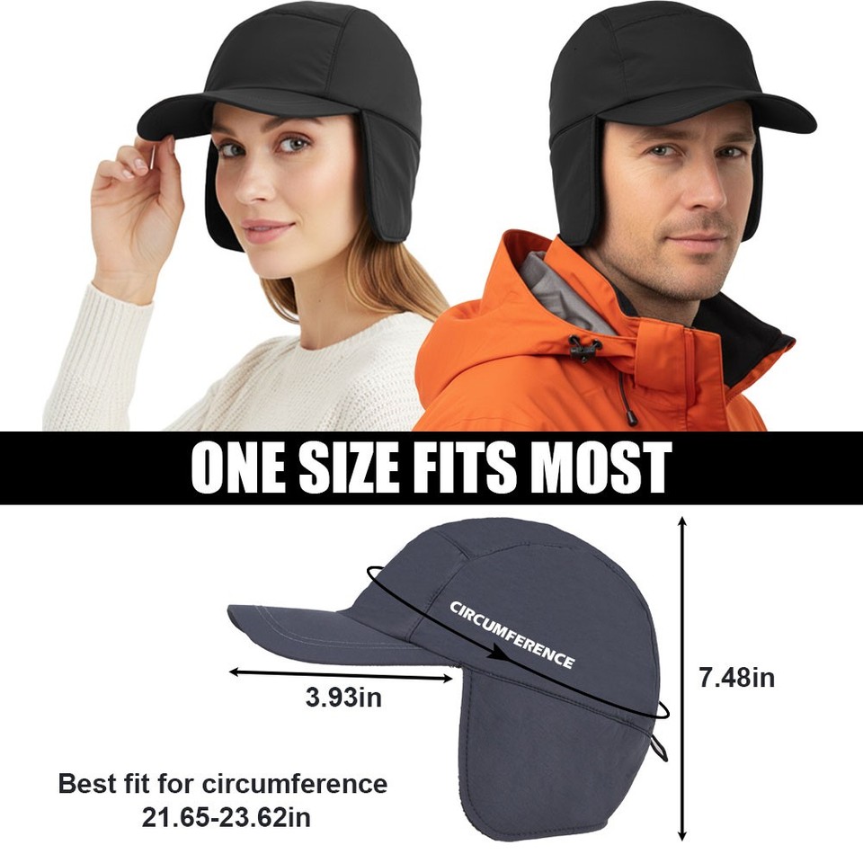 Waterproof Winter Hat with Ear Flaps Fleece Lined Baseball Cap for Cold ...