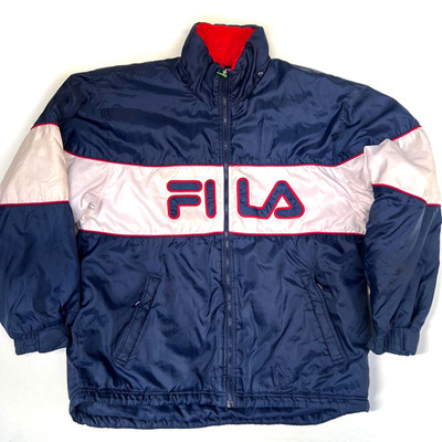 90s Vintage Fila Padded Puffer Jacket Mens XXL Big logo Blue White ...