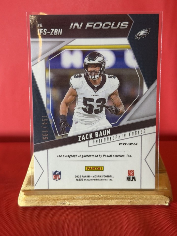 2025 Panini Red Mosaic In Focus Zack Baun Auto #IFS-ZBN /199 Eagles | eBay