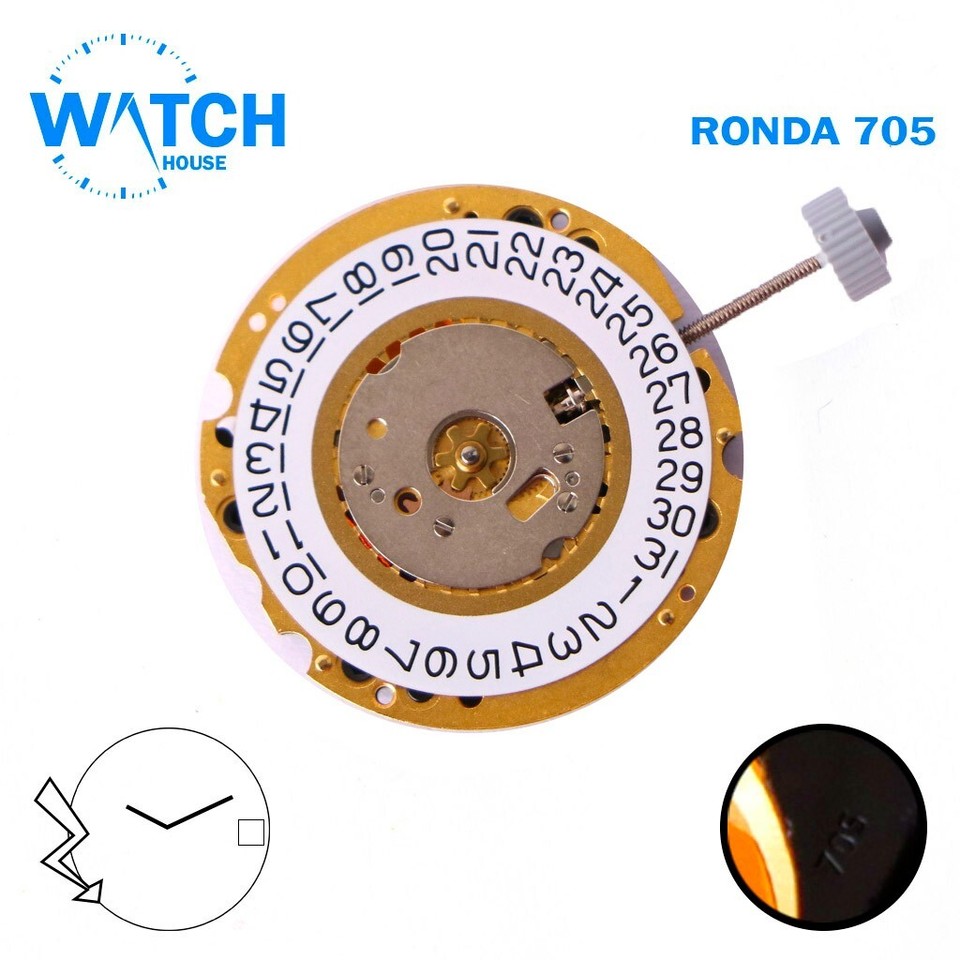 Ronda 705 Quartz Watch Movement, 2 Hands, Date at 3 (Swiss Made) 2 ...