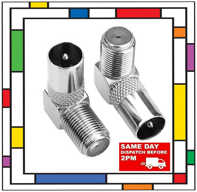 2x Right Angle 90 Degree F Connector Female to Coax TV Male Aerial ...