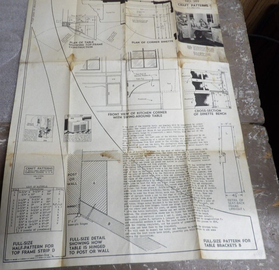 Vintage 1950's Neely Hall Craft Pattern 289 SWING-AROUND DINETTE TABLE ...