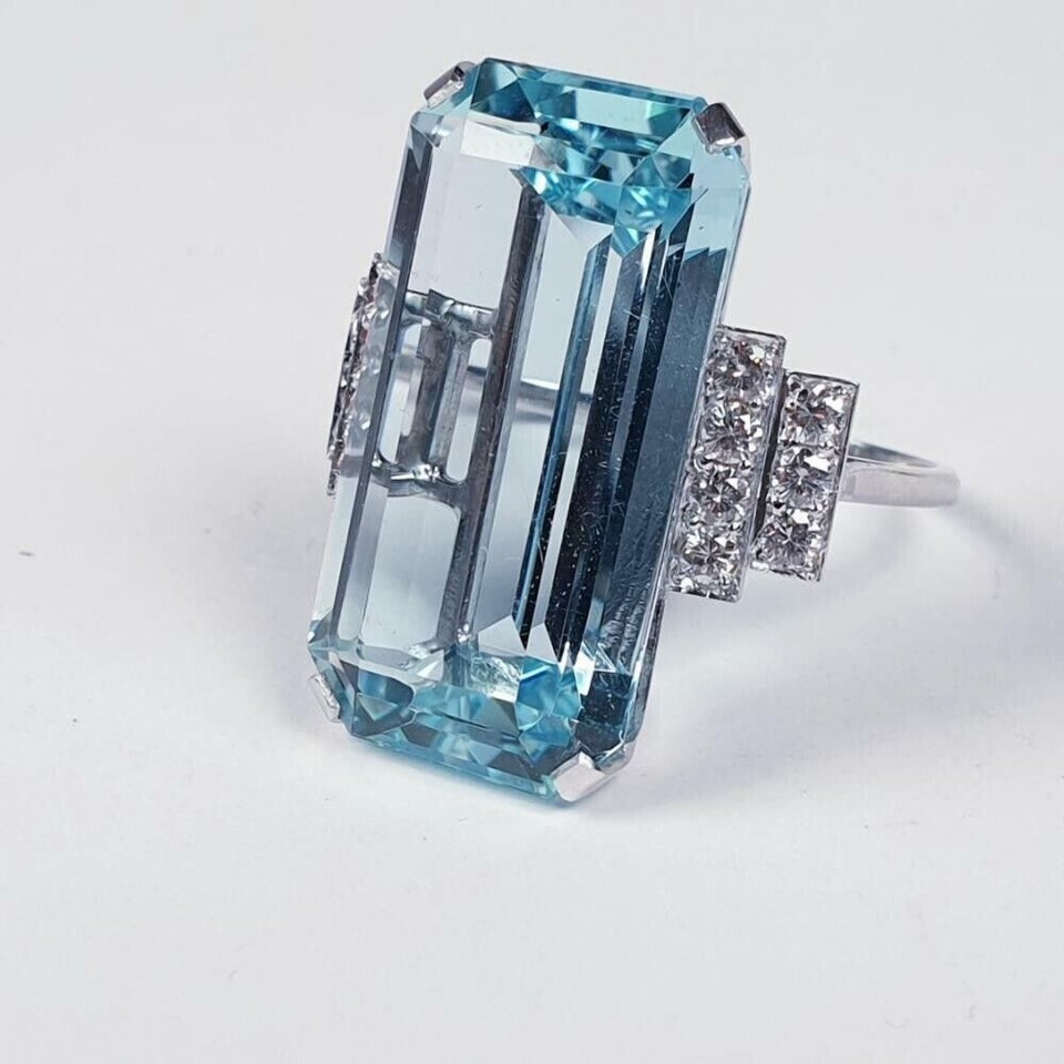 Transparent Long Rectangle Shape Clear Lab Created Aquamarine Solitaire ...
