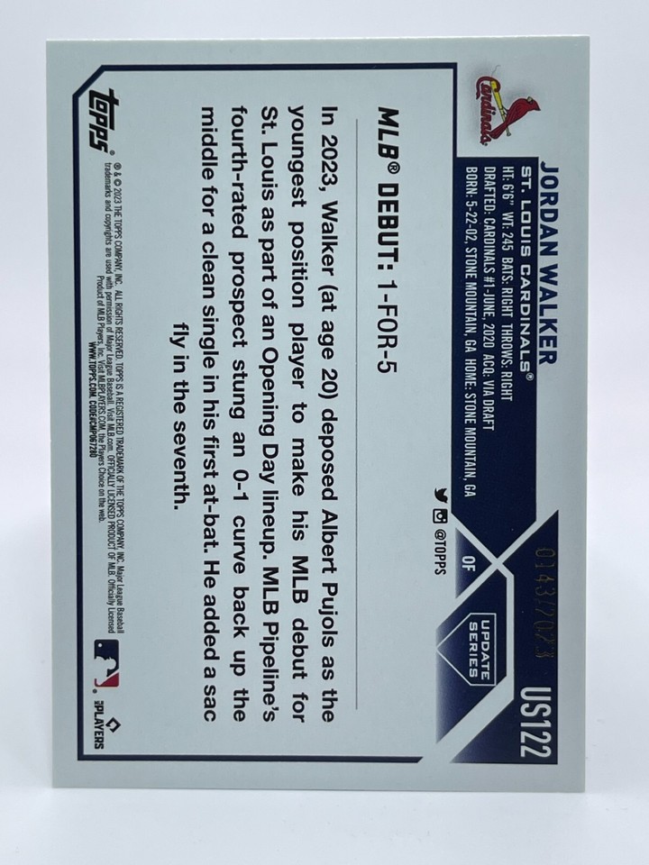 2023 Topps Update JORDAN WALKER Cardinals rc #US122 Rookie Gold Border ...