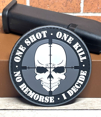 Tactical PVC Patch - Sniper Gun Patch - Hook Loop Morale Skull One Shot ...