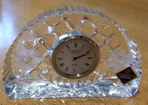 Vintage Edinburgh Crystal Half-Moon Quartz Clock with Frosted Flower ...