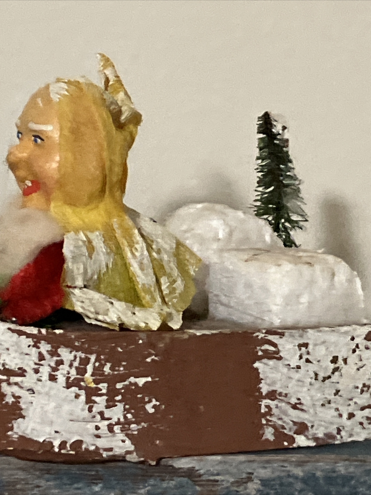 VTG X-MAS Rare Putz Santa Sleigh Gnome Paper Mache Chenille SpunCotton ...