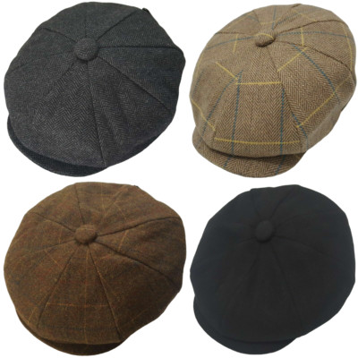 Mens 8 Panel Hat Newsboy Flat Cap 100% Wool Tweed designed Multi ...