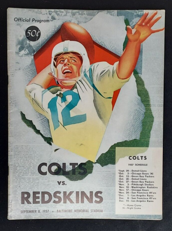 Sept 8 1957 Football Program Baltimore Colts VS Redskins Memorial ...