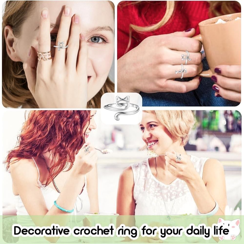 Silver Women Crochet Rings Adjustable Crochet Tension Ring | eBay
