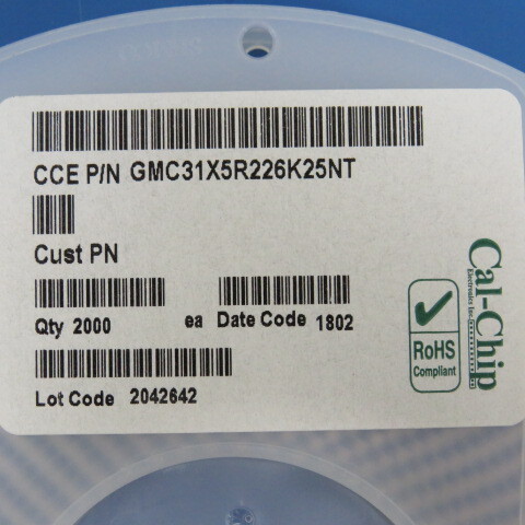 CAL-CHIP ELECTRONICS GMC31X5R226K25NT Qty of 1000 per Lot CAP CER 22UF ...