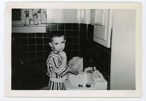 Just like daddy, Little boy holding razor pretend shaving Vintage ...