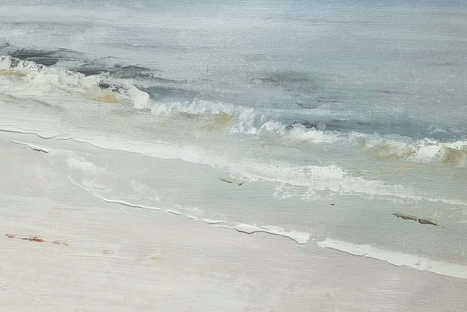 Large Beautiful art of blue gray seascape ocean white sand beach ...
