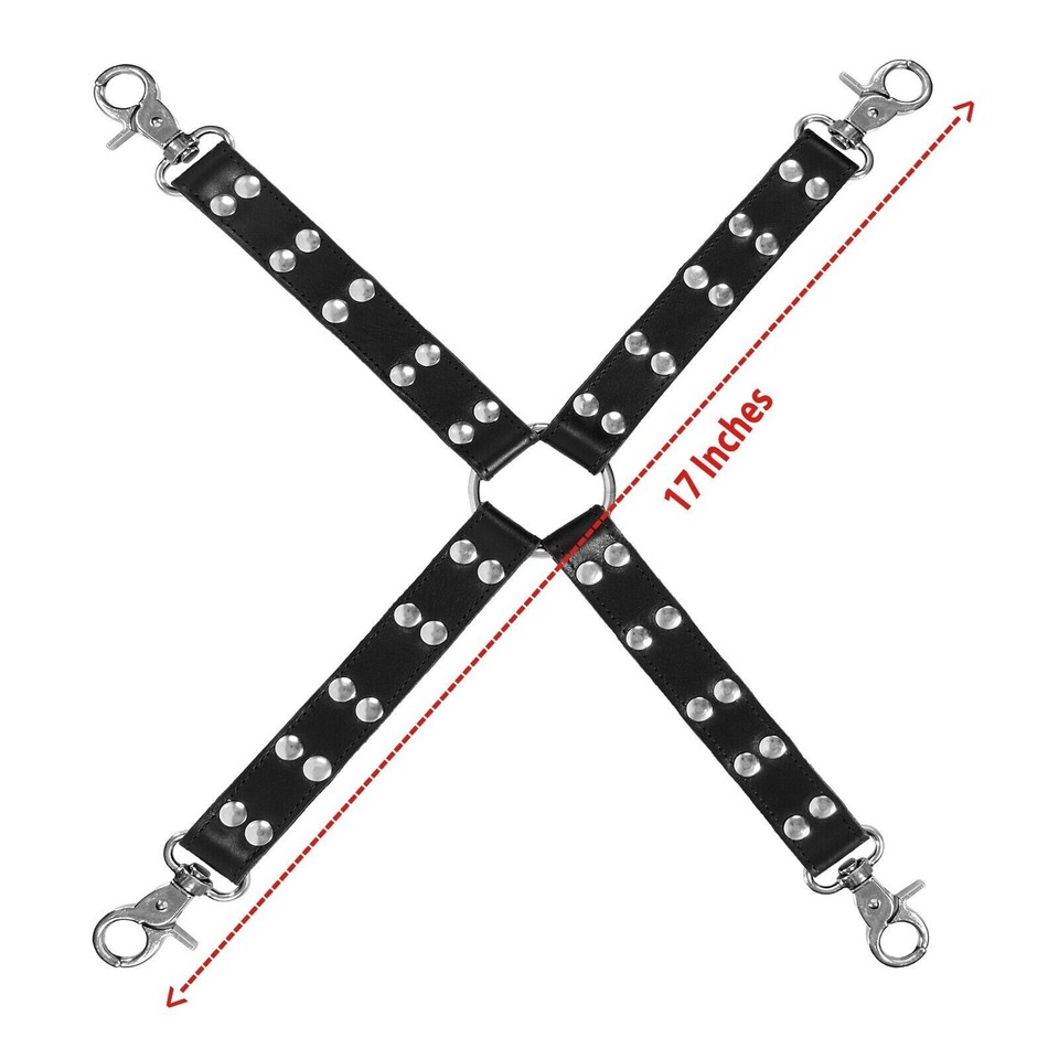 Real Cow Leather Hog Tie 17" four way Pin Connector BDSM Cuffs With ...