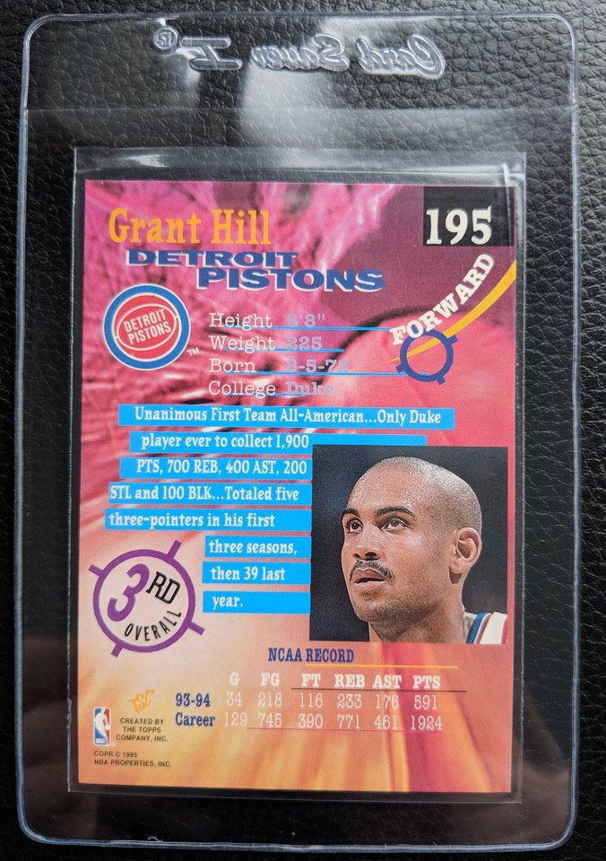 1994 95 TOPPS STADIUM CLUB #195 GRANT HILL ROOKIE CARD DETROIT PISTONS ...