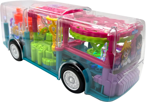 LED Light up Bus Toy with Colorful Light Moving Wheel Music Fun Gear ...