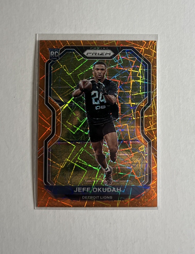2020 Panini Prizm Jeff Okudah Orange Lazer Prizm RC Rookie #359 Lions ...
