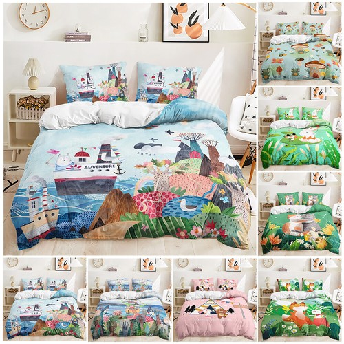 Cartoon Fox Bear Rabbit Cat Cute Animal Print Kids Doona Duvet Quilt ...