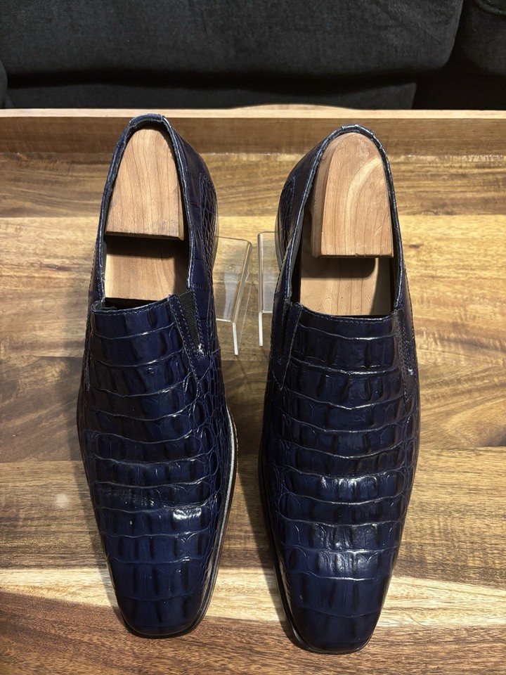 Stacy Adams Men’s Navy Blue Croc Embossed Slip-On Dress Shoes Size 12 M ...
