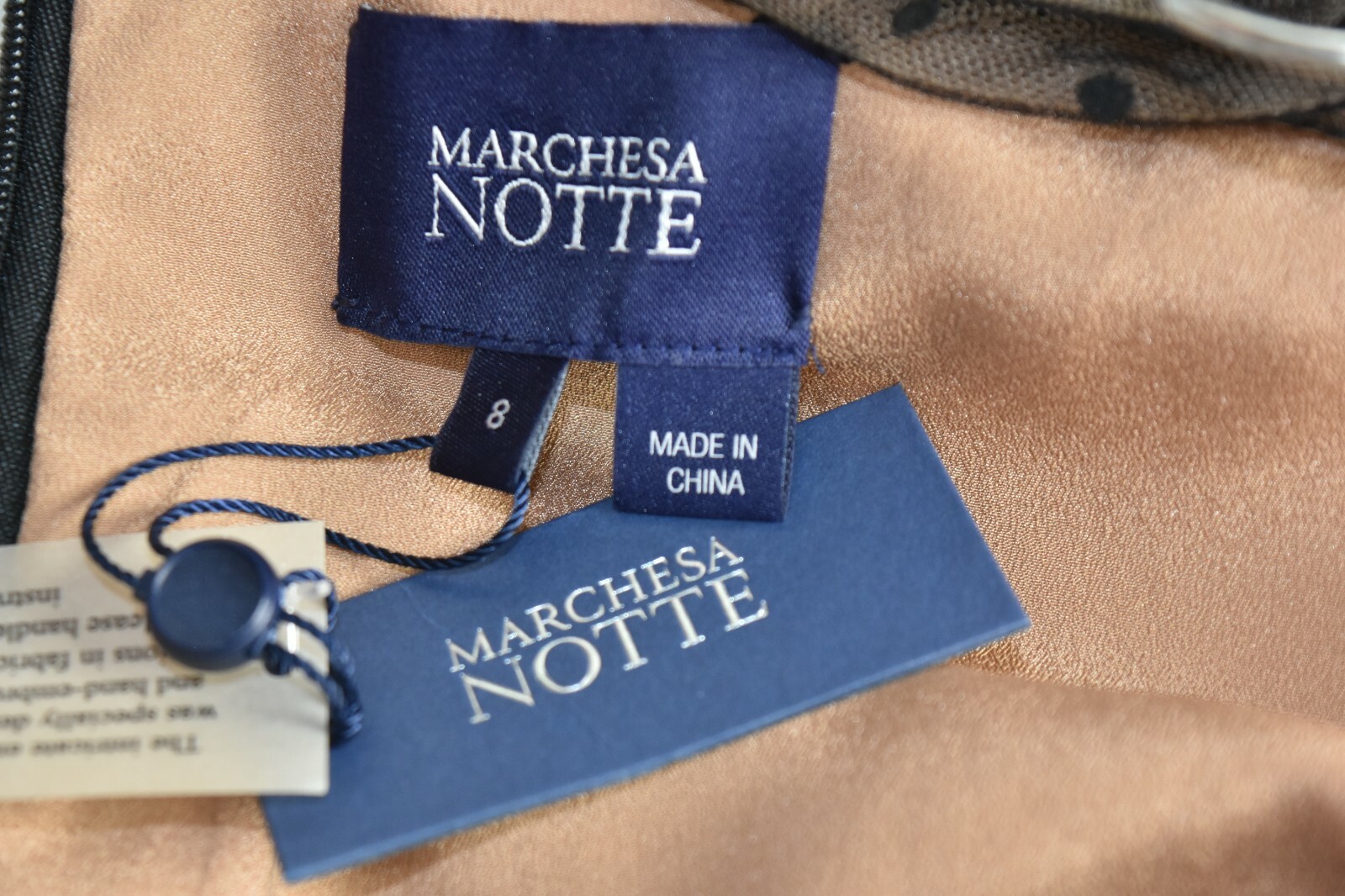 $1095 NEW Marchesa Notte Sheer Sleeve Gold Embroidered Gown Black Dress ...