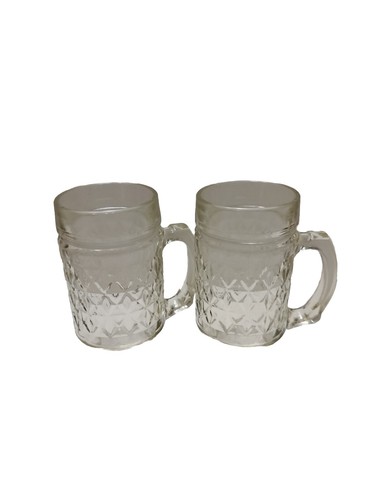 Set Of 2 Vintage Diamond Cut Pattern Clear Glass 14oz Tumbler Mugs ...