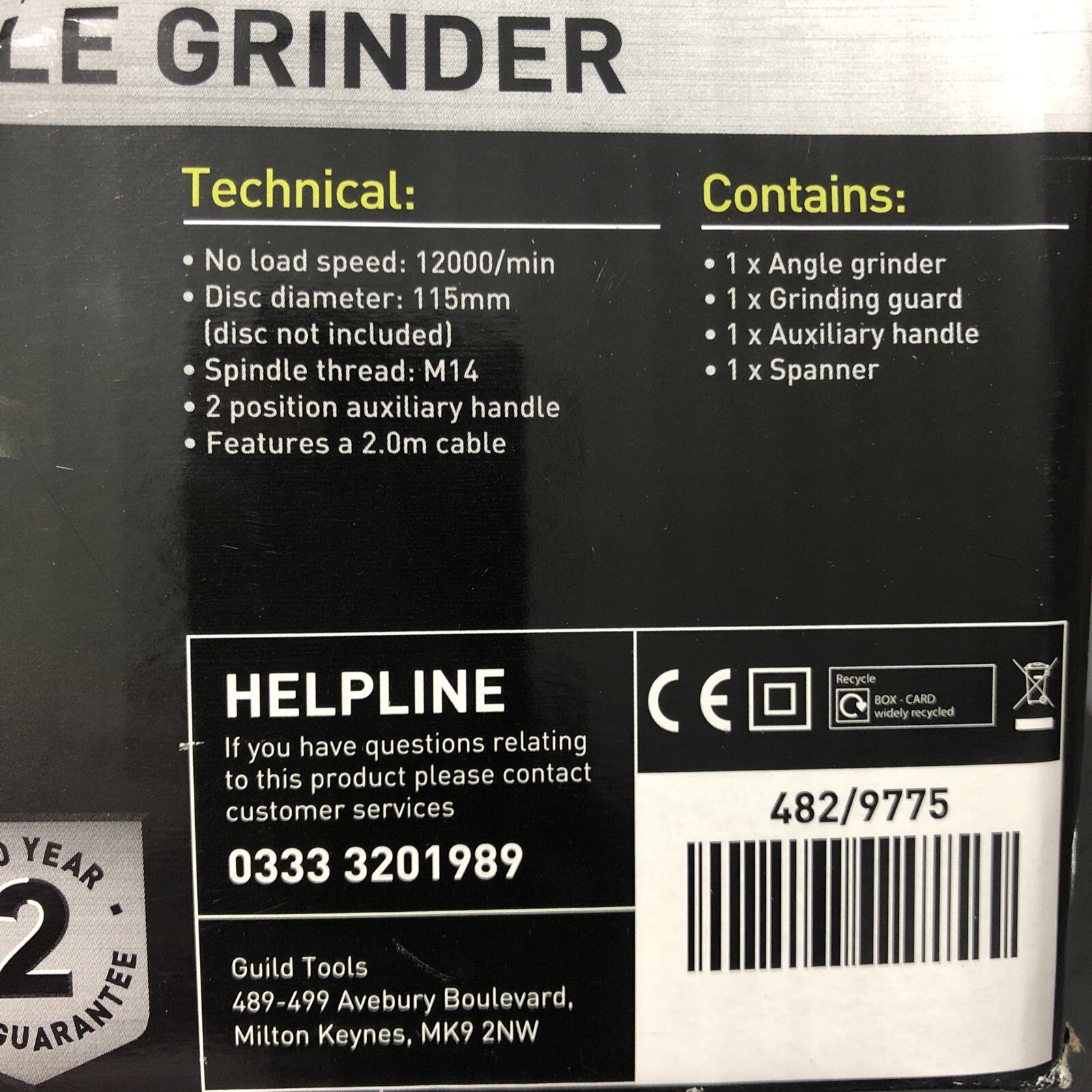 Guild 115mm Angle Grinder - 750W With Auxiliary Handle 12000 RPM ...