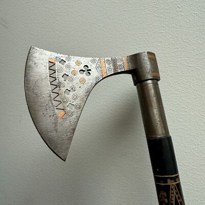 INDO PERSIAN Battle Axe w/ Spear Tip w/ Carved Shaft & Clover Axe Head ...