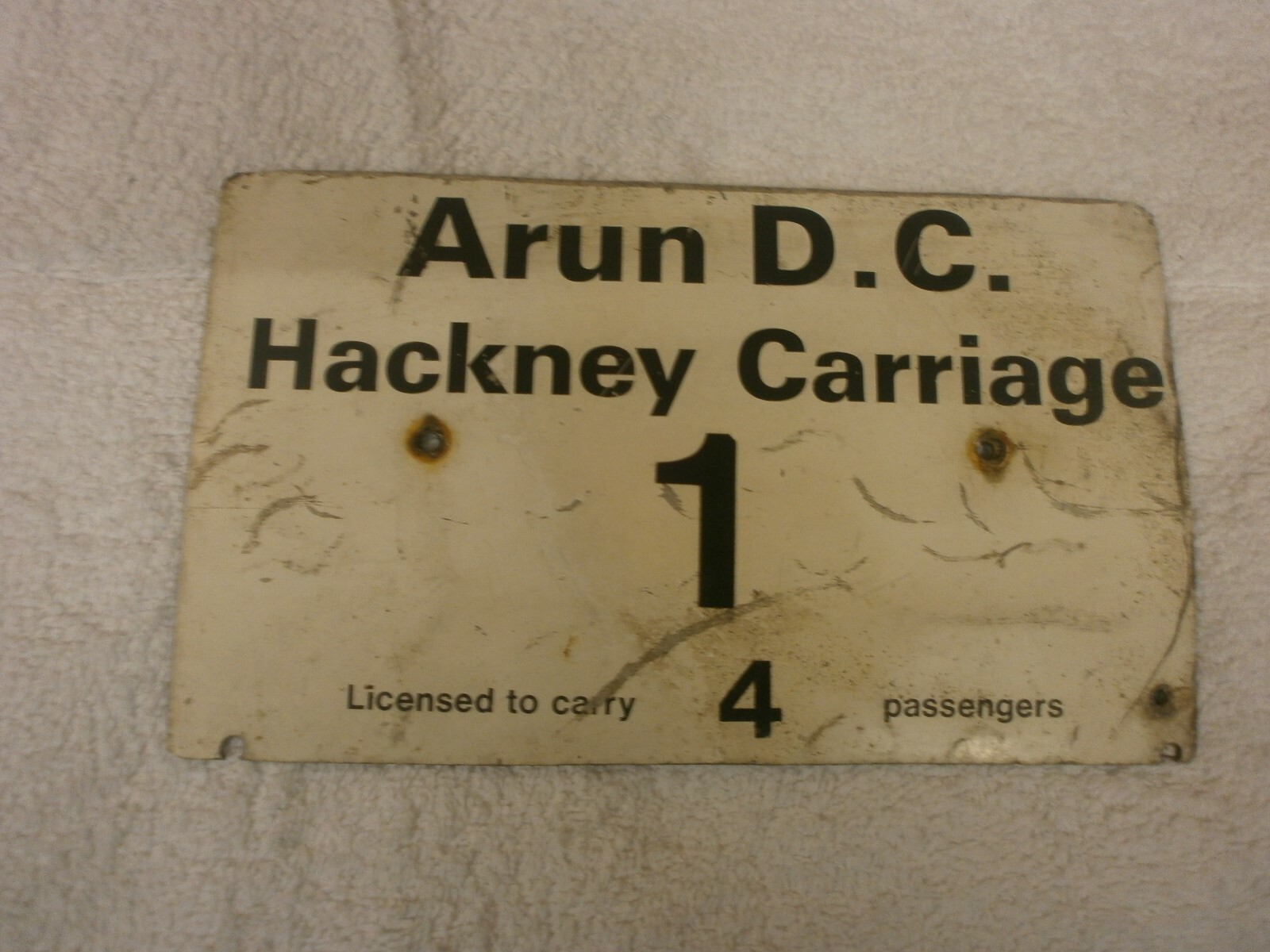 GREAT BRITAIN ENGLAND ARUN DISTRICT COUNCIL HACKNEY CARRIAGE # 1 RARE ...