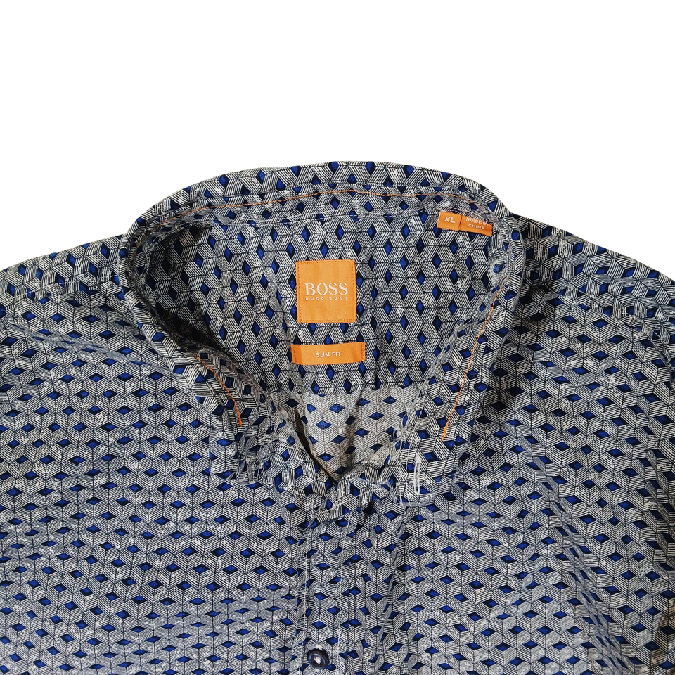 Hugo Boss Orange Slim Fit Button Down Shirt Men’s XL Blue Geometric ...