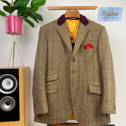 BLADEN Men’s (44R) Tweed Shooting Modern Wool Windowpane HACKING Blazer ...