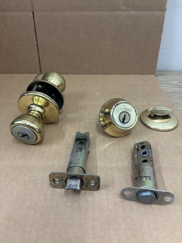 Kwikset Juno Door Knob Security Set Polished Brass Finish FOR PARTS ...