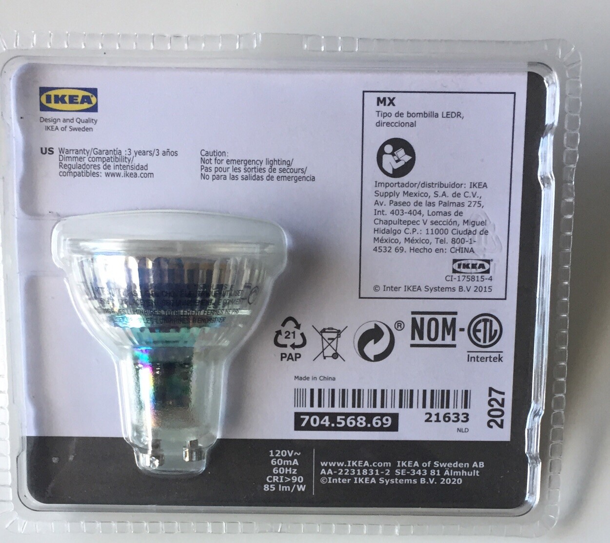 IKEA LEDARE LED BULB GU10 50W 380L 2700K 25000H Dimmable Energy Star ...