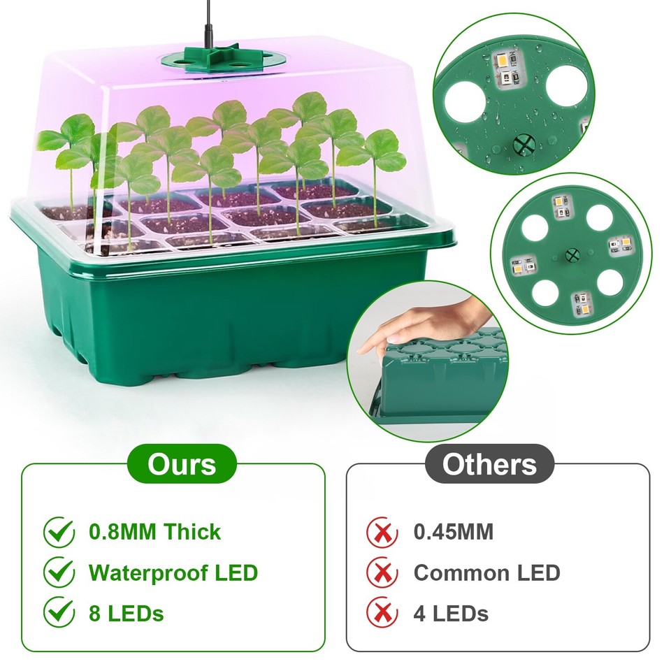 5Packs Seed Starter Tray With Grow Light Humidity Dome Germination Kit ...