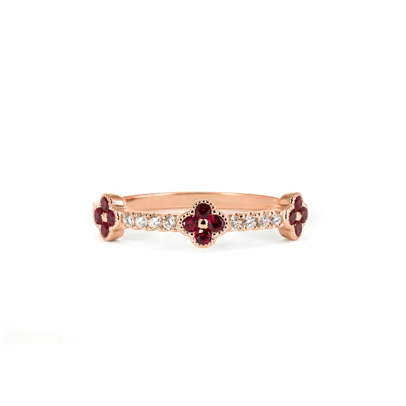 14K Solid Gold Clover Design Ring, Half Eternity Clover Lab Created ...