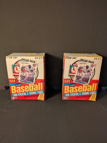 Unopened 1988 Fleer MLB Baseball Cello Pack Box 24 Sealed Packs -2 Lot ...