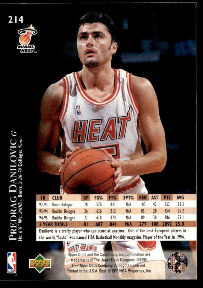 1995-96 Upper Deck Predrag Danilovic Rookie Miami Heat #214 | eBay