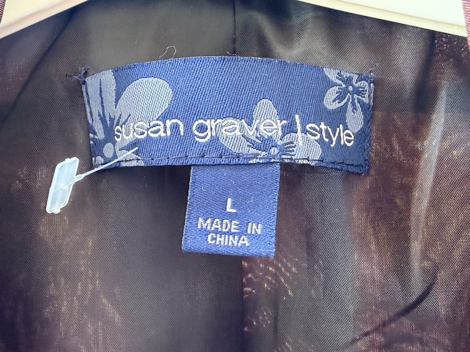 Susan Graver Womens Light Weight Jacket Velvet Burnout Floral Brown Sz ...