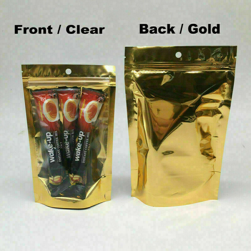Mylar Foil Bag Stand Up Aluminum Gold Clear Retail Seal Self Package ...