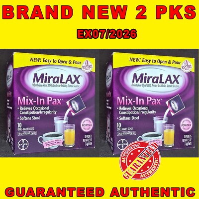 Miralax Mix-In Pax Laxative Powder Travel Packets 10 Ct Unflavored TSA ...