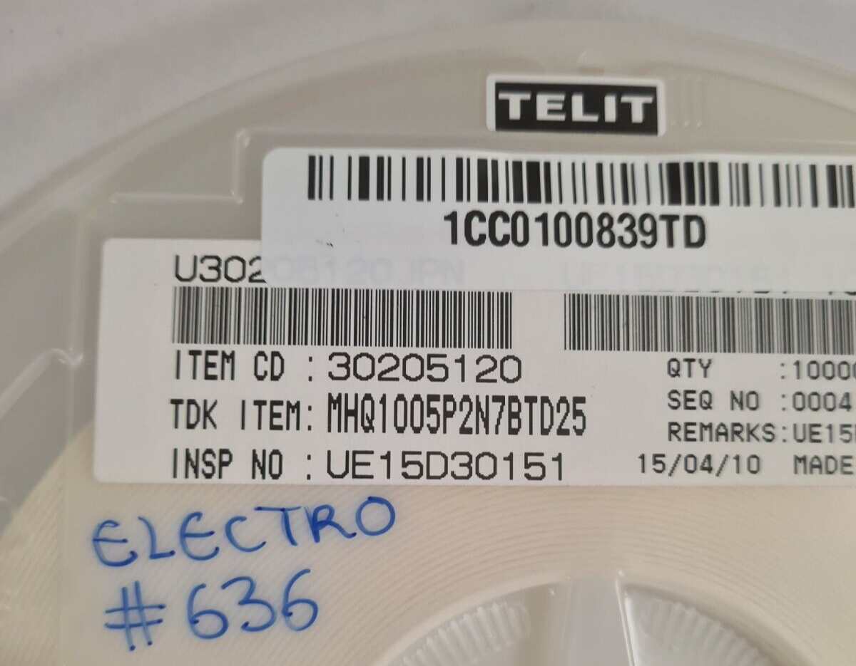 MHQ1005P2N7BTD25 Fixed Ind 2.7NH 900MA 70MOHM SMD TDK TELIT 7975 Units ...