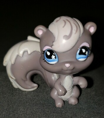 Littlest Pet Shop LPS Hasbro # 484 Gray Squirrel Skunk Blue Flower ...