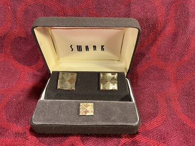 Vintage Swank Gold Tone Men's Diamond Cut Square Textured Cufflinks Tie ...