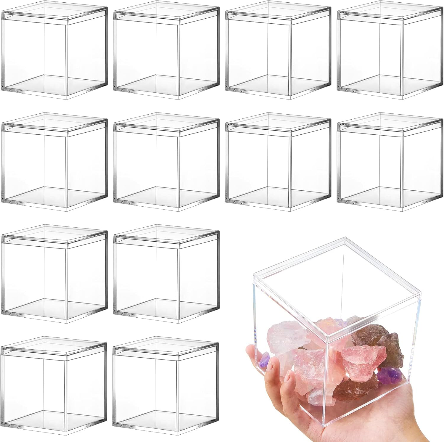 Juexica 12 Pcs Clear Acrylic Plastic Small Acrylic Box with Lid ...