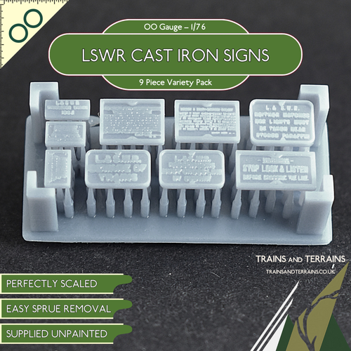 LSWR Cast Iron Signs (x9) - OO Gauge 1/76 - 00 Model Railway LSWR SR BR ...