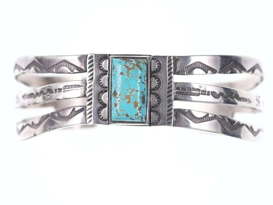 c1940's Navajo Silver Stamped cuff bracelet with whirling logs and ...