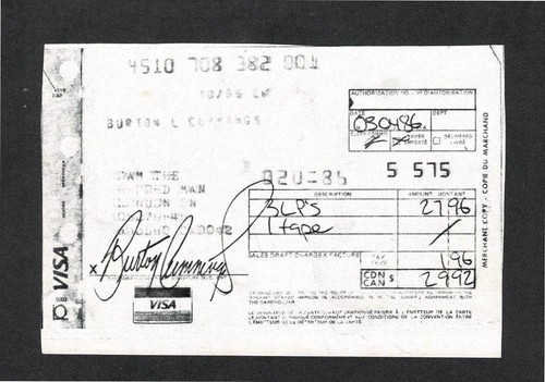 1986 Visa Receipt Copy With The Guess Who's Burton Cummings Signature ...