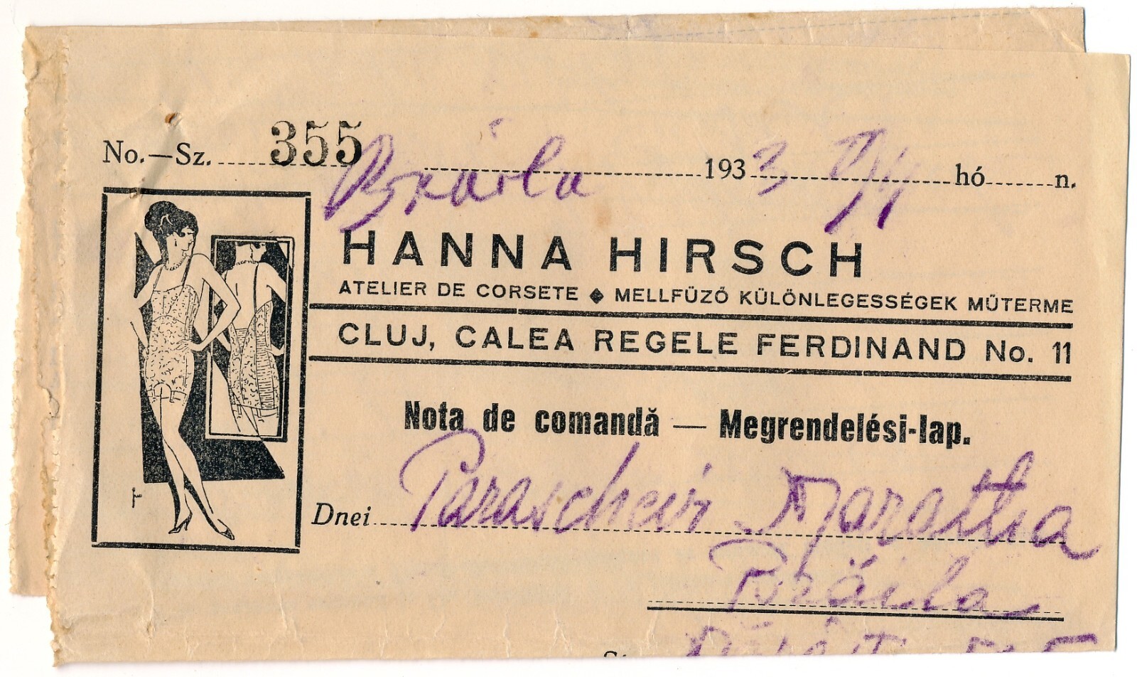 Romania Corsette Receipt Order Cluj King Ferdinand Street Jewish ...