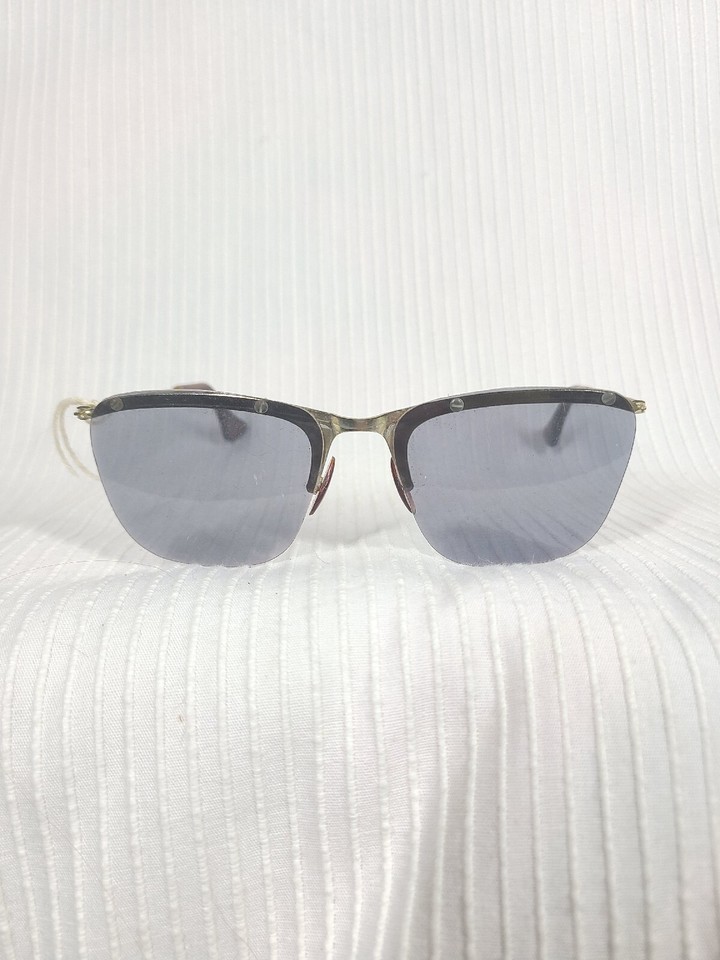 Vtg 50s Sunglasses Brass Browline Light Gray Lens NonRx Drugstore Mod ...
